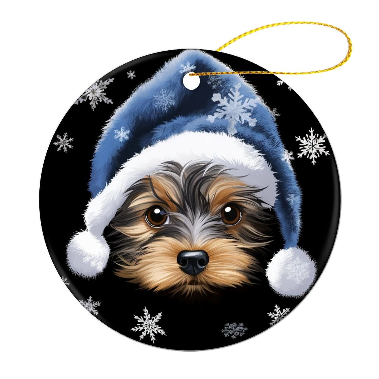 Ceramics Ornaments Cute Peeking Dog Yorkie in Santa Hat Snowflake Xmas ...