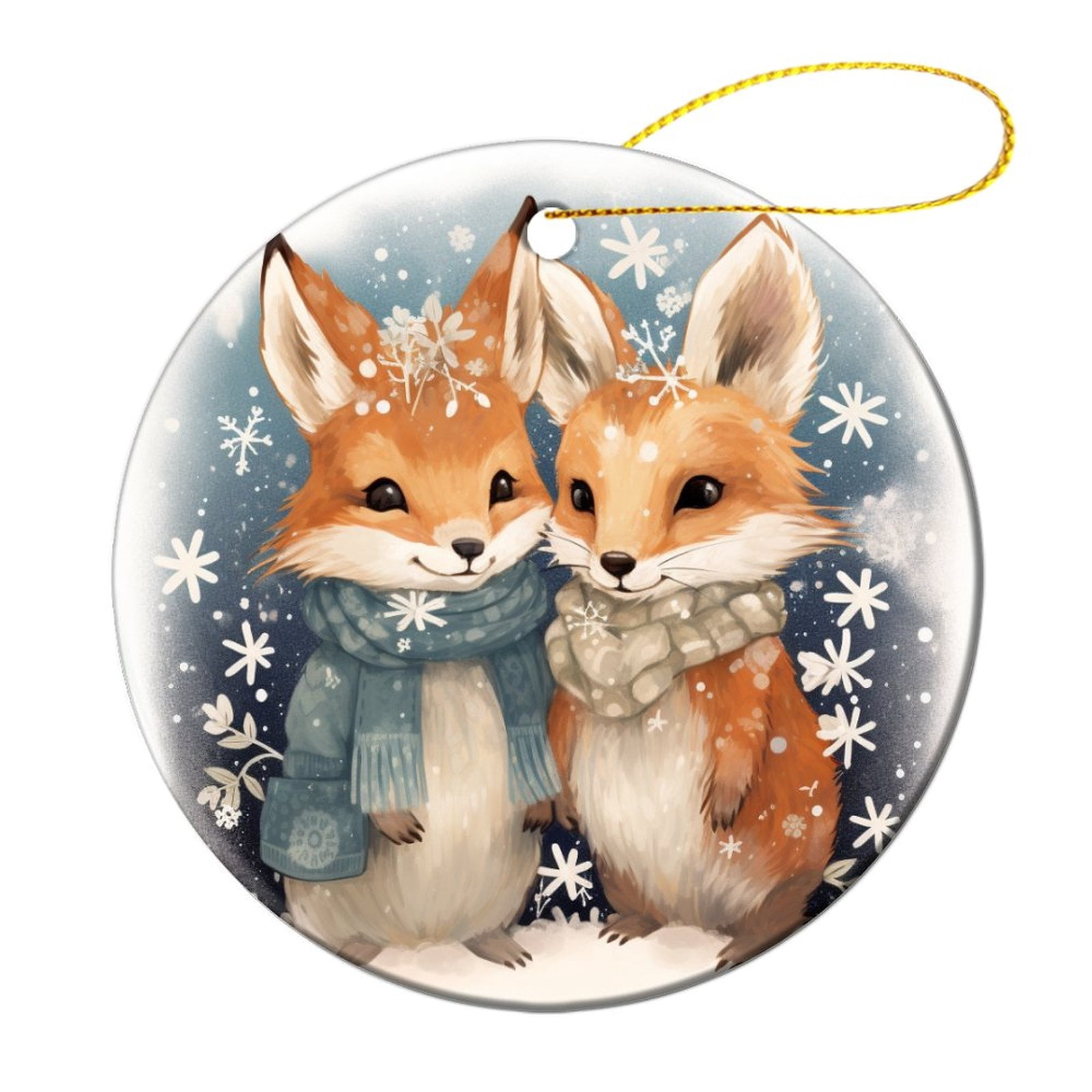 Ceramics Ornaments Fox Friends with Snowflakes 2024 Ornament Woodland ...