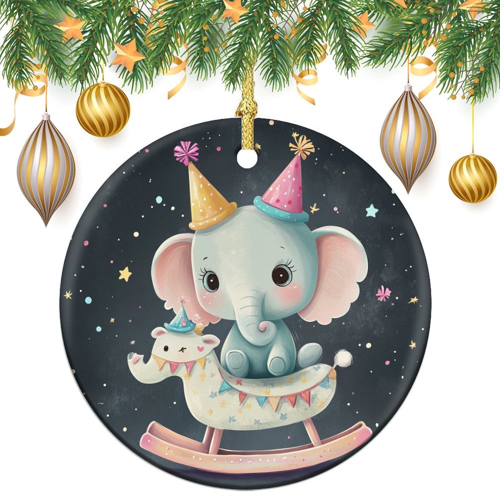 Ceramics Ornaments Happy Cartoon Animal Elephant Christmas Bauble ...