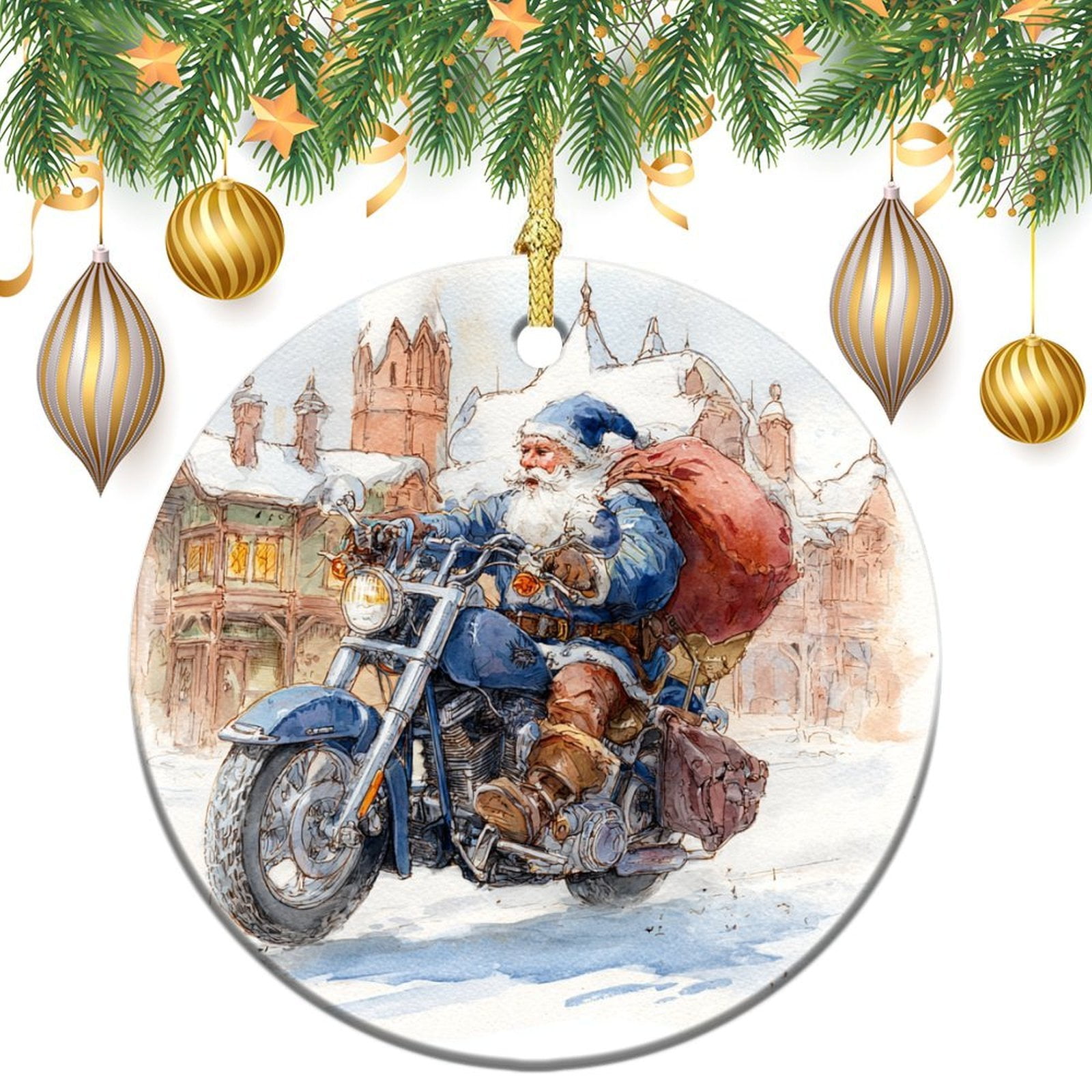 Ceramics Ornaments Santa Riding A Motorcycle Christmas Tree Ornaments ...