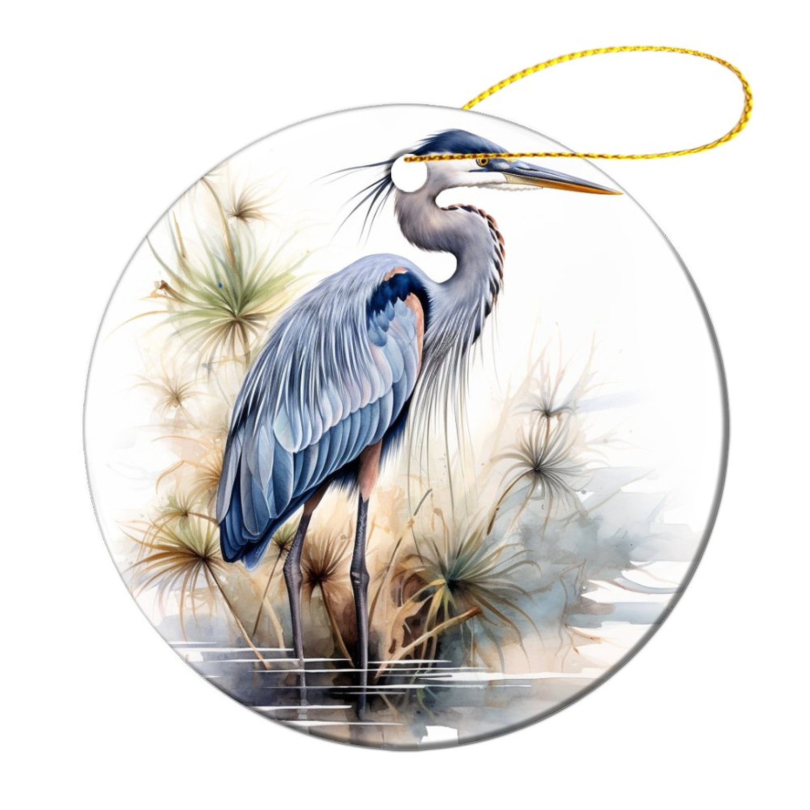 Ceramics Ornaments Watercolor Great Blue Heron Ceramic Double Sided ...
