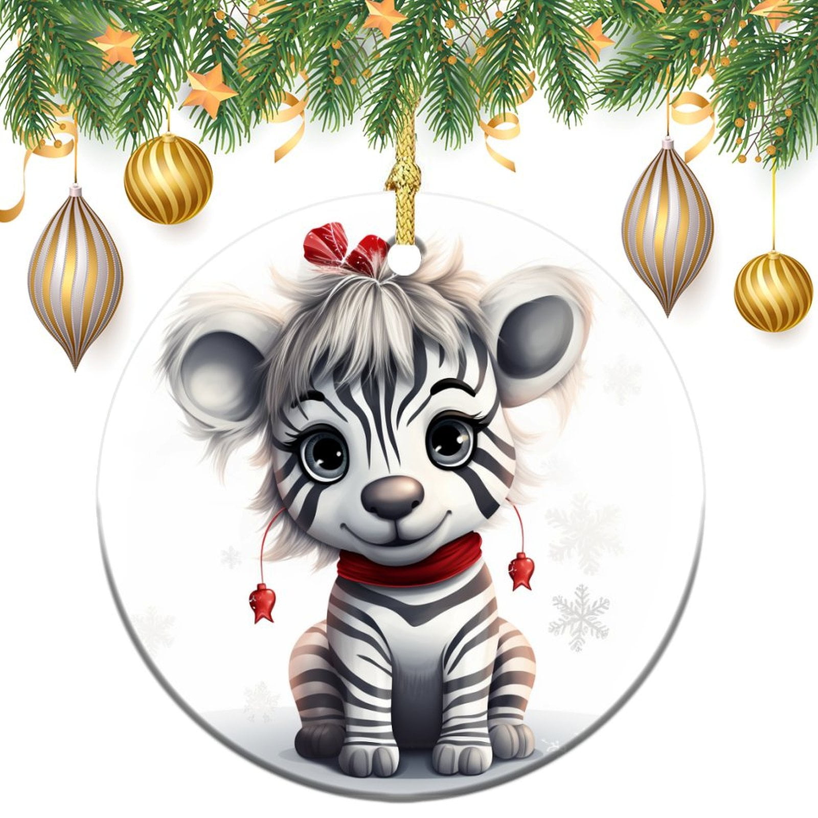 Ceramics Ornaments Zebra Animal Black White Ceramic Double Sided Tree ...