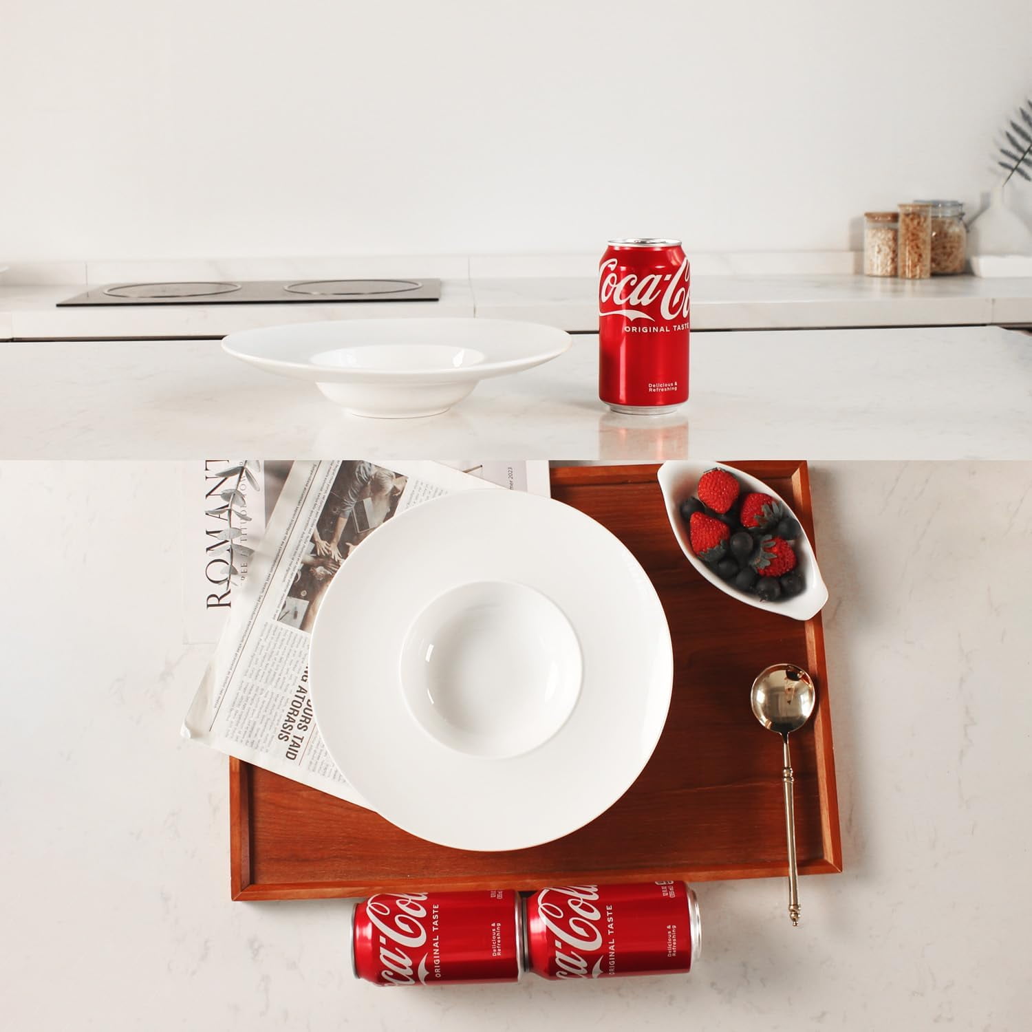 Ceramics Rimmed Soup Bowls 8.5 oz, White 10.4 inch small soup plate Set ...