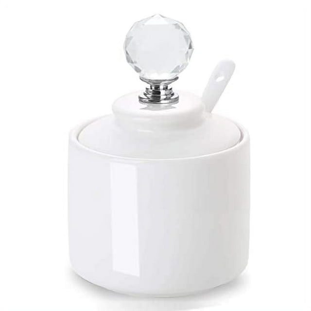 Ceramics Salt Bowls, 8 Ounce Sugar Bowl with Crystal Lid and Spoon for ...