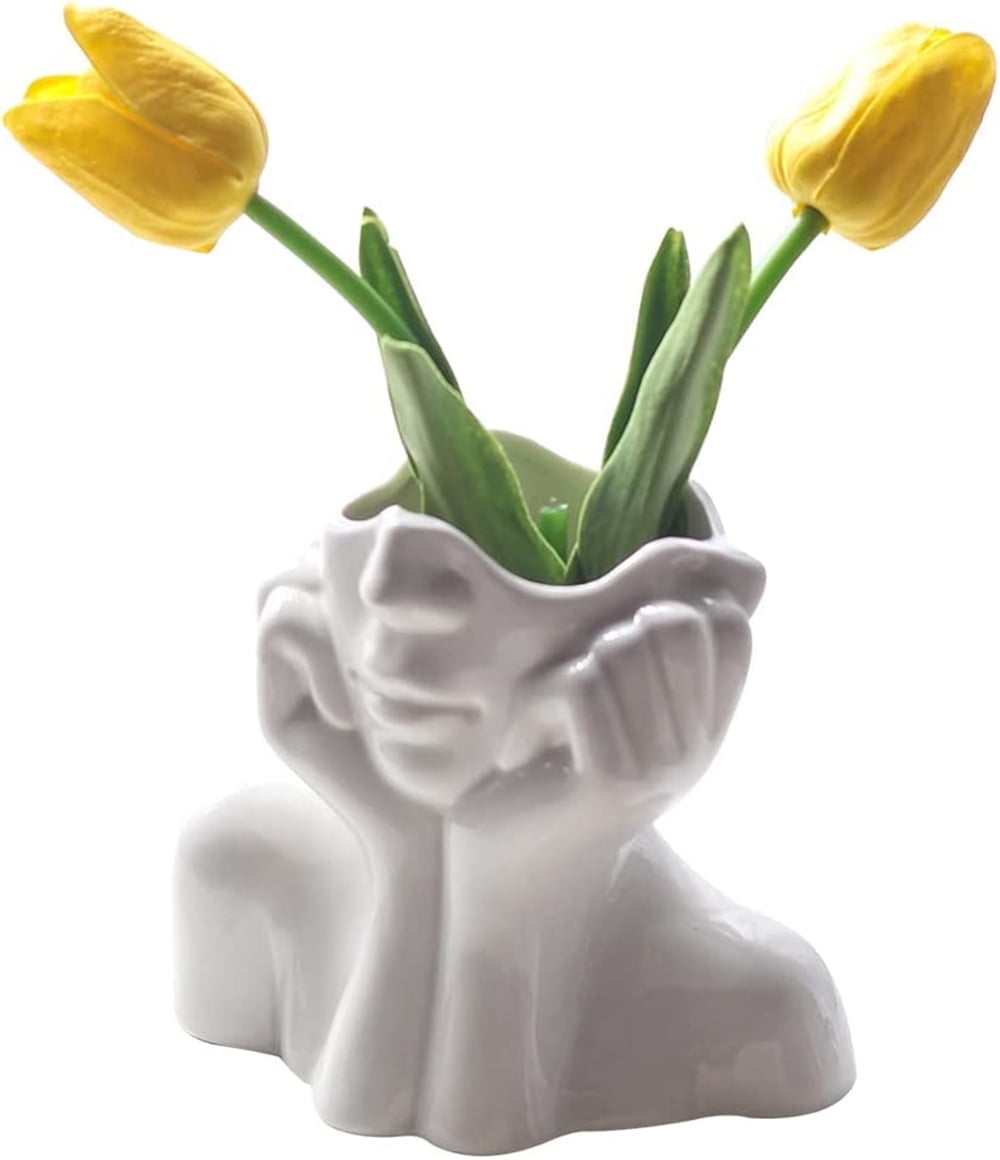 Ceramics Statue Flower Vase Face Pots Bust Head Shaped，Scheam Ceramic ...