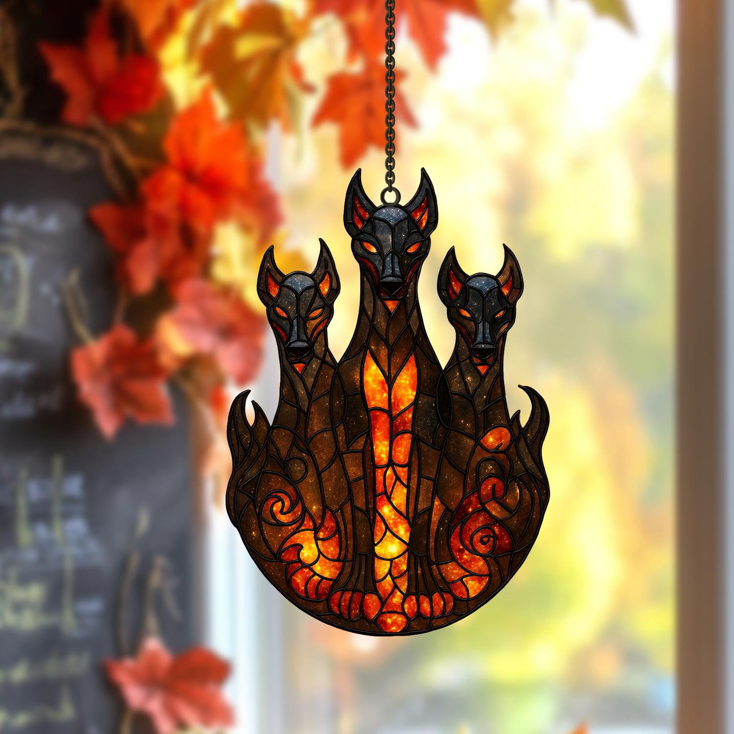 Cerberus Fiery Three-Headed Hellhound Acrylic Suncatcher Gothic Fantasy ...