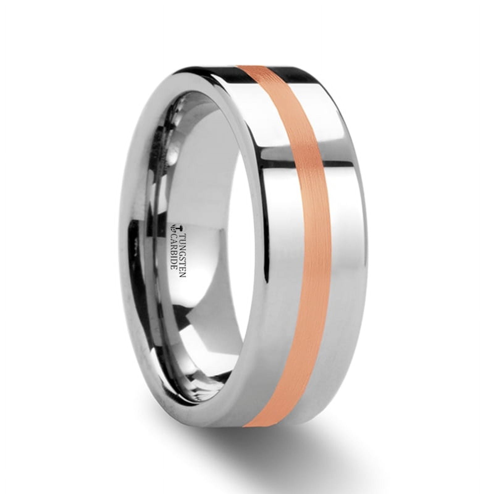 Cerberus Rose Gold Inlaid Flat Tungsten Ring - Walmart.com