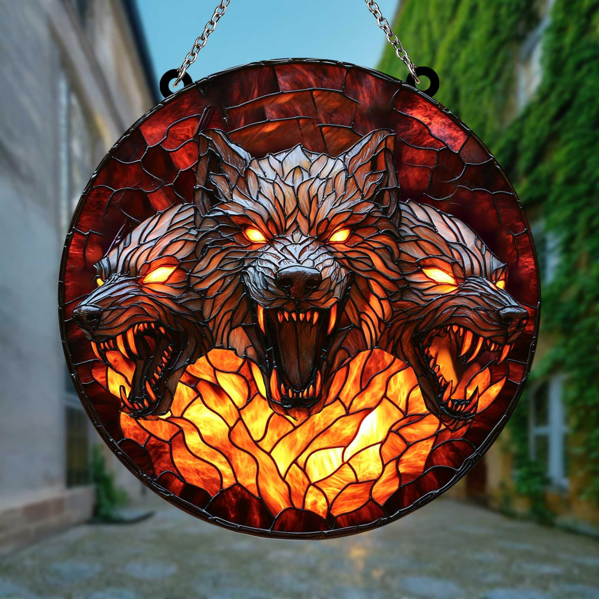 Cerberus Suncatcher, Acrylic Window Hanging with Three-Headed Hellhound ...