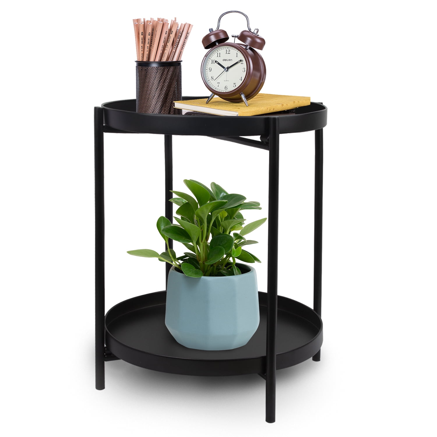 Cerbior 2-Tier Metal Tray End Table, Round Accent Coffee Side Table ...