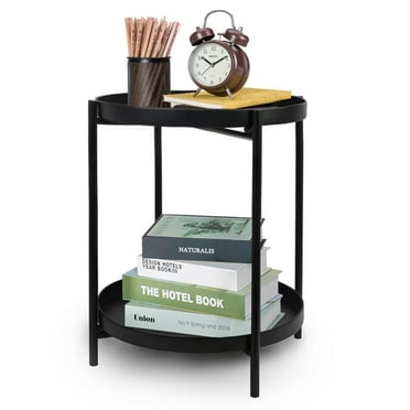 VEGCOO Adjustable Height End Table with 360° Swivel Tabletop, C-Shaped ...