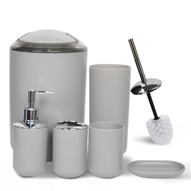 Cerbior Bathroom Set: 6 Pcs Plastic Accessories Including Trash Can ...
