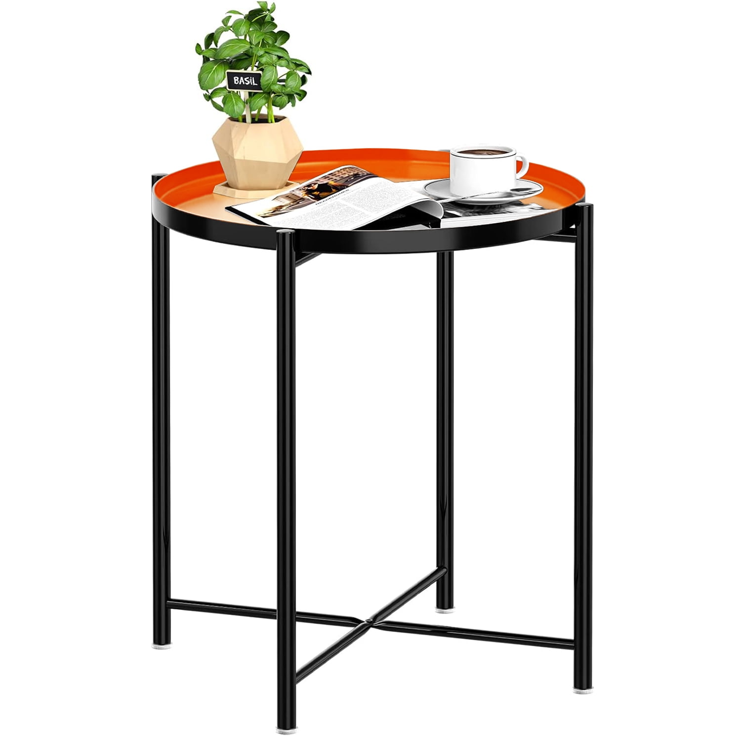 Cerbior Metal Tray End Table, Round Accent Coffee Side Table, Anti-Rust ...