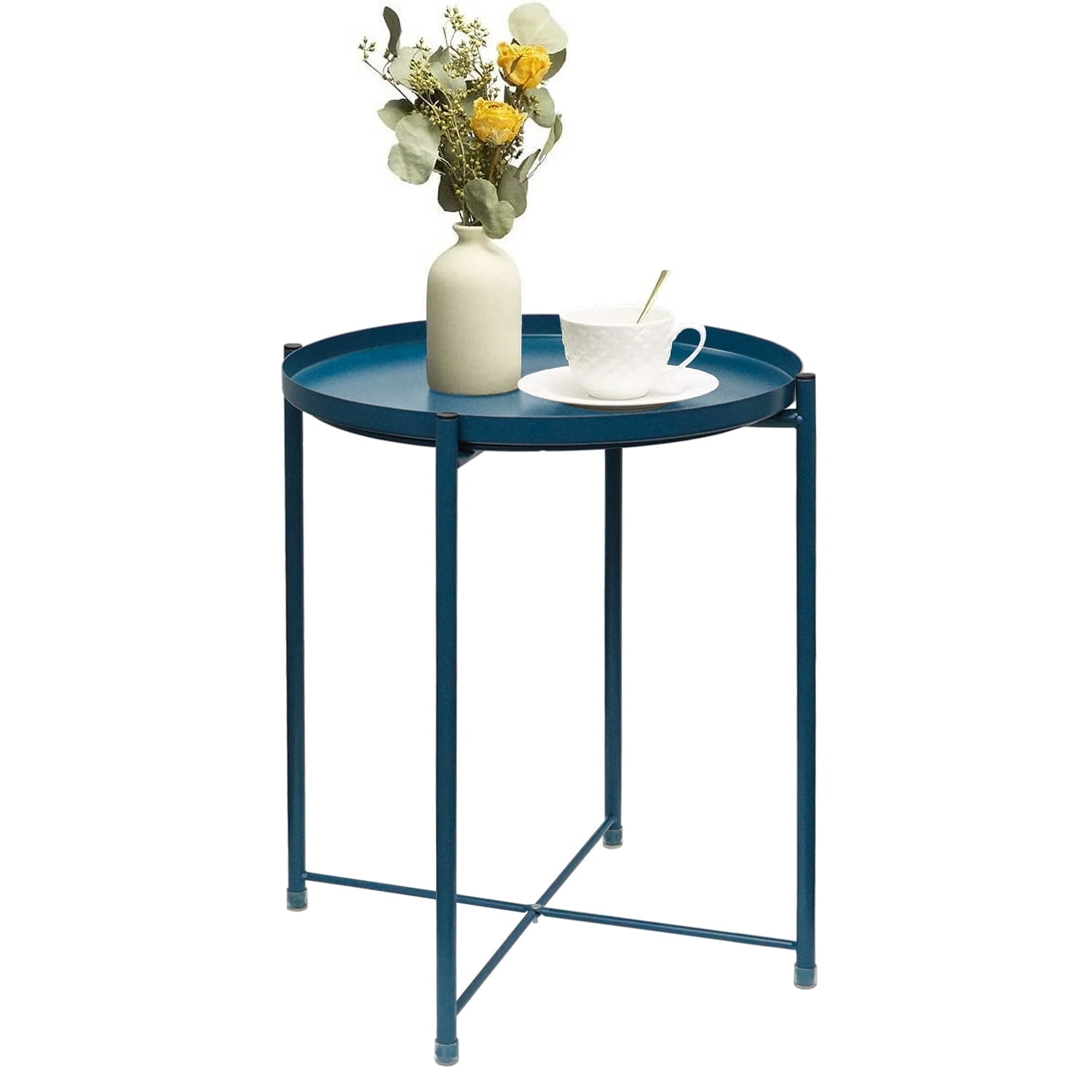 CERBIOR Metal Round Side Table, Anti-Rust Waterproof Nightstand Tray ...