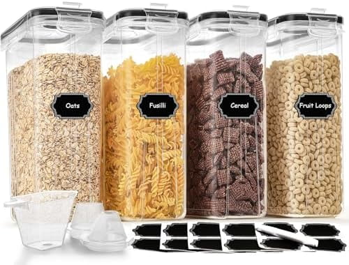 Cereal Containers Storage Set (4L / 135.2oz), 4PCS Airtight Food ...