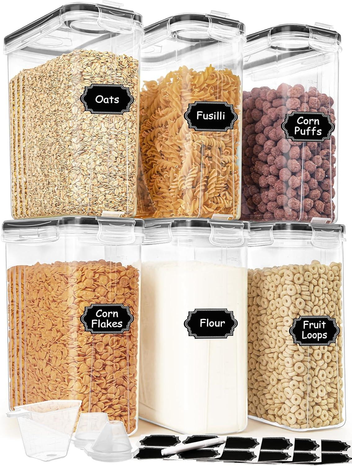 Cereal Containers Storage Set (4L / 135.2oz), 6PCS Airtight Food ...