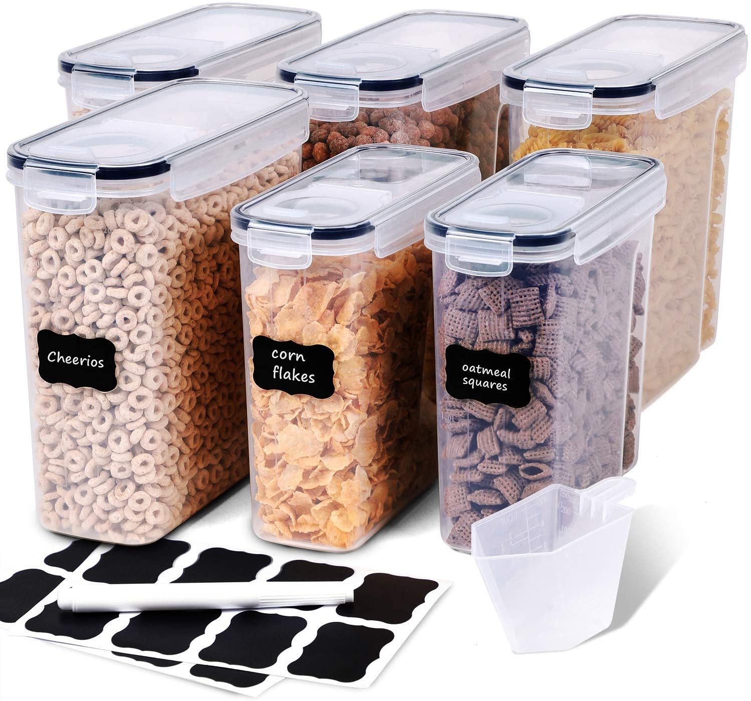 Cereal Containers Storage Set - 6 Piece Airtight Large Dry Cereal ...
