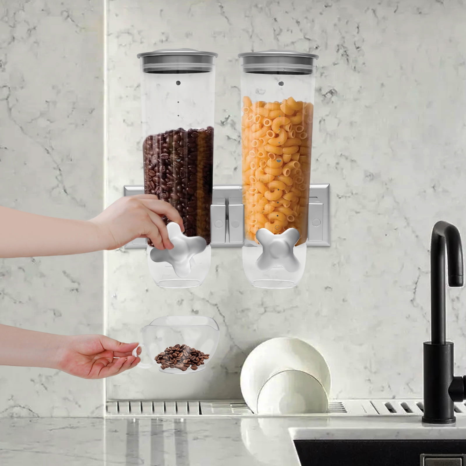 Cereal Dispenser 101oz Wall-Mount Dual Control Food Storage Dispenser ...