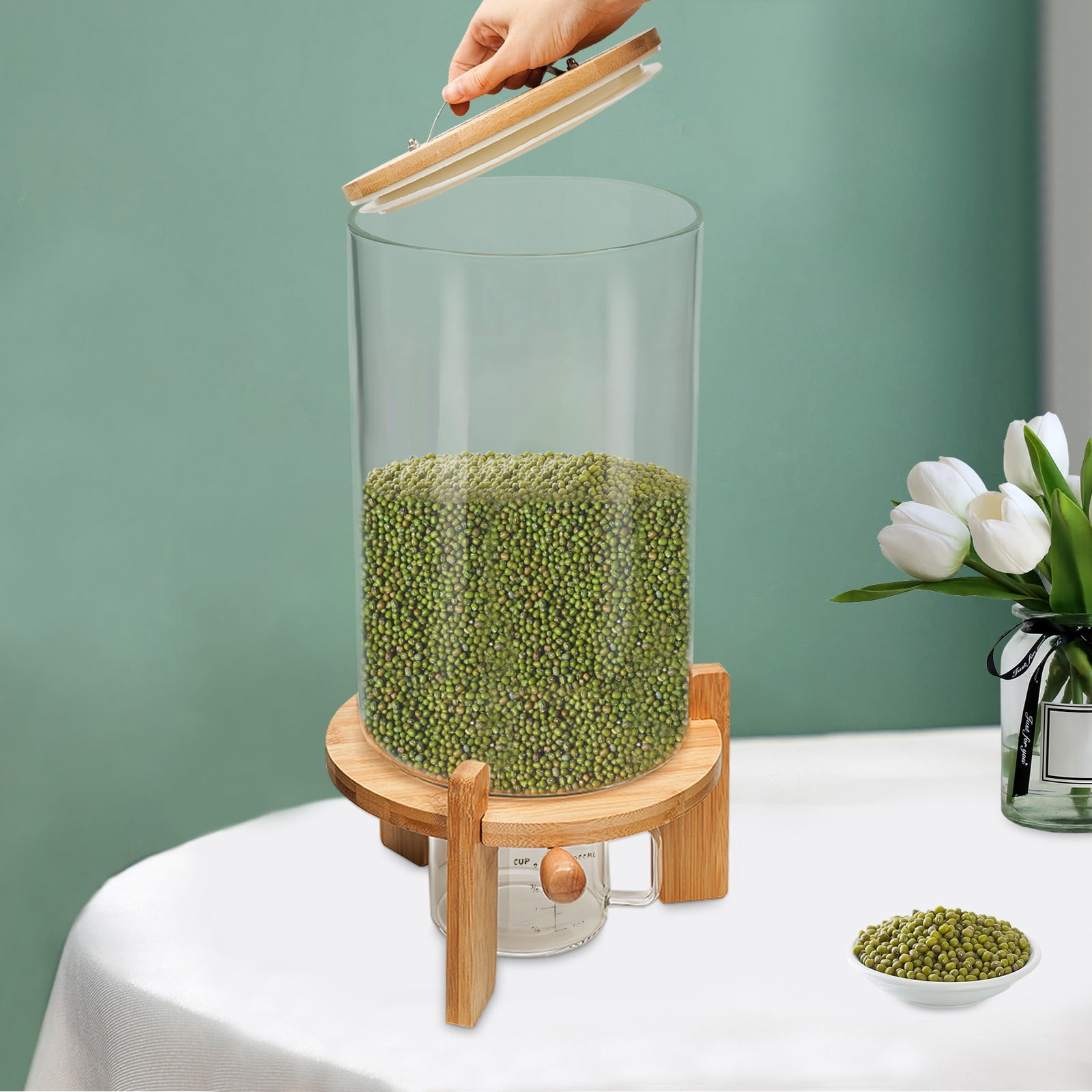 Cereal Dispenser 7.5L/1.98Gal – Glass Rice Container with Bamboo Stand ...
