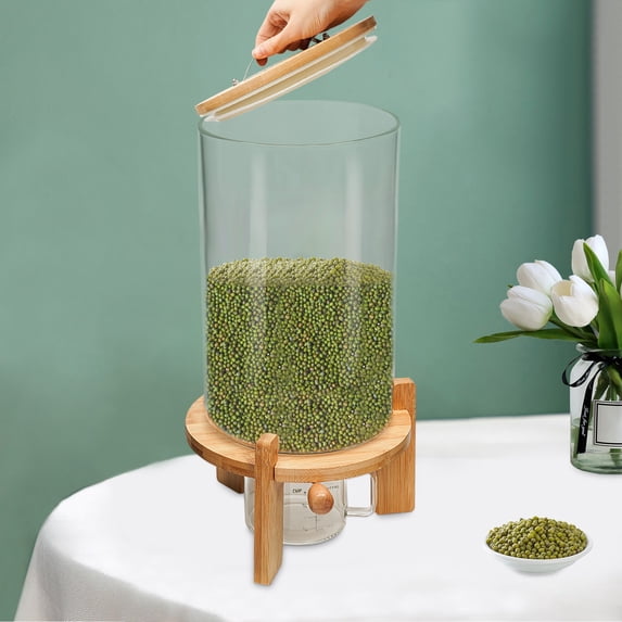 Cereal Dispenser 7.5L/1.98Gal – Glass Rice Container with Bamboo Stand ...