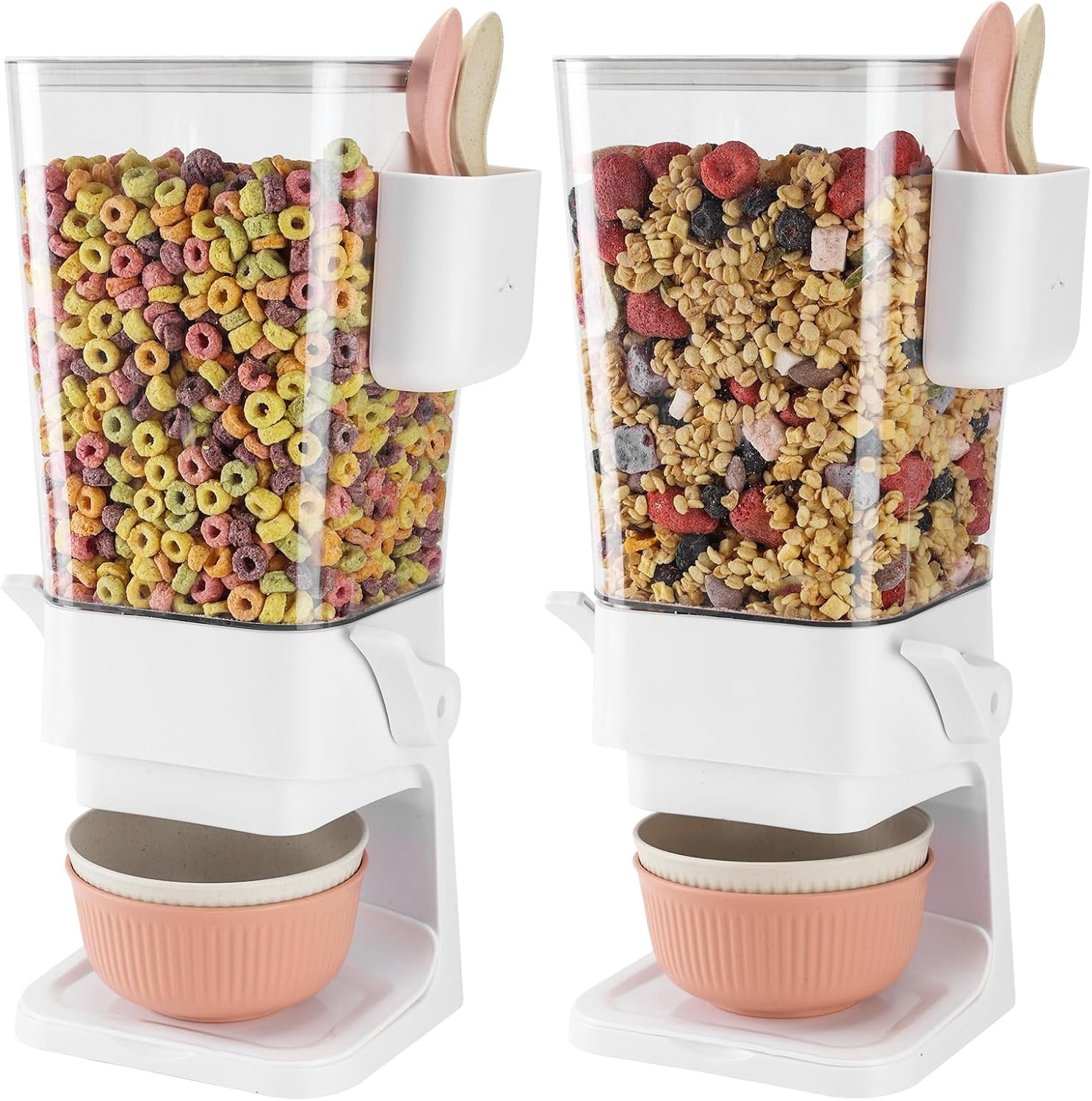 Cereal Dispenser Countertop 2 Pack with Bowls Spoons Cutlery Box,5.5 QT ...