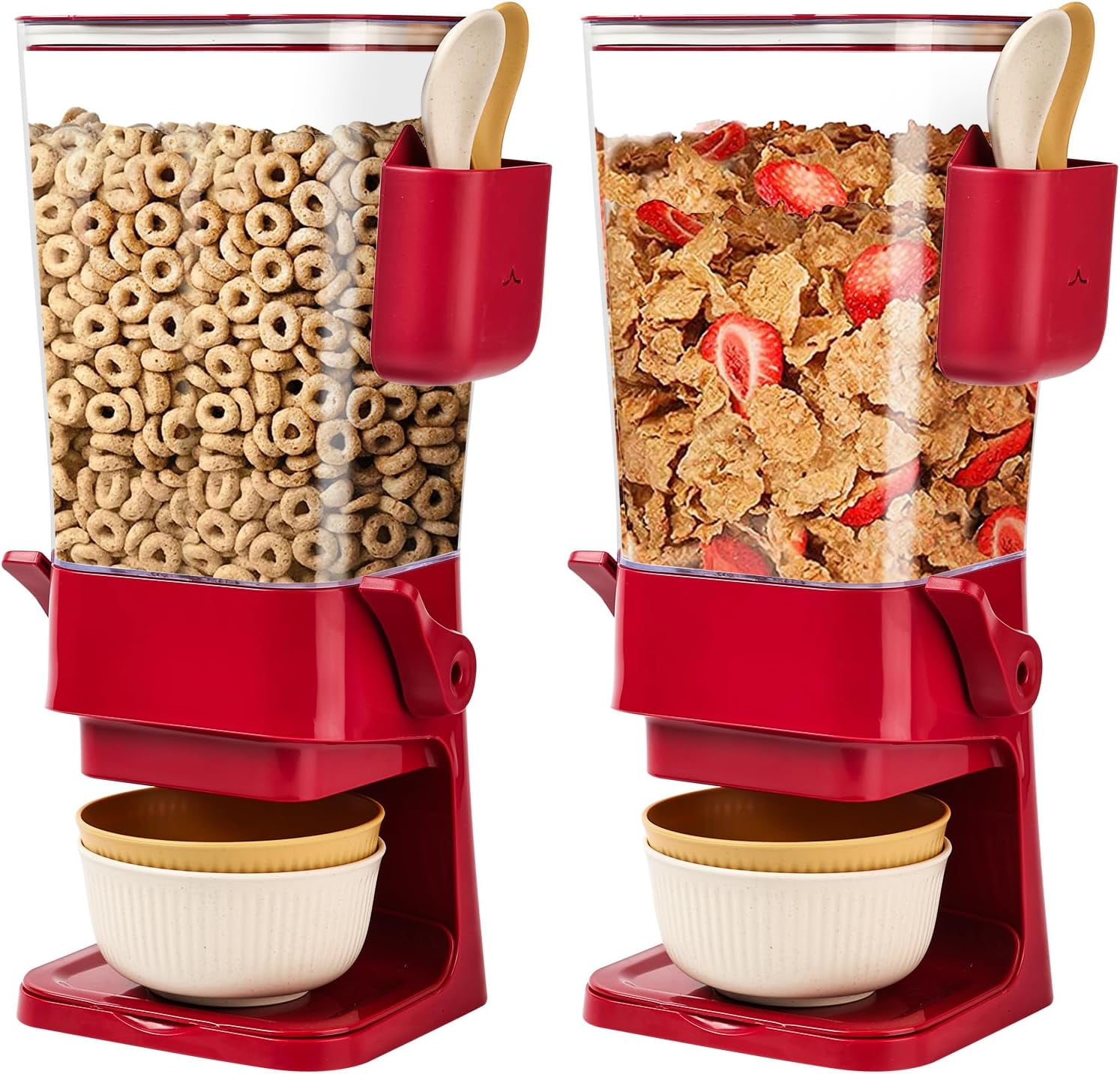 Cereal Dispenser Countertop Red 2 Pack with Creal Bowls Spoons Cutlery ...