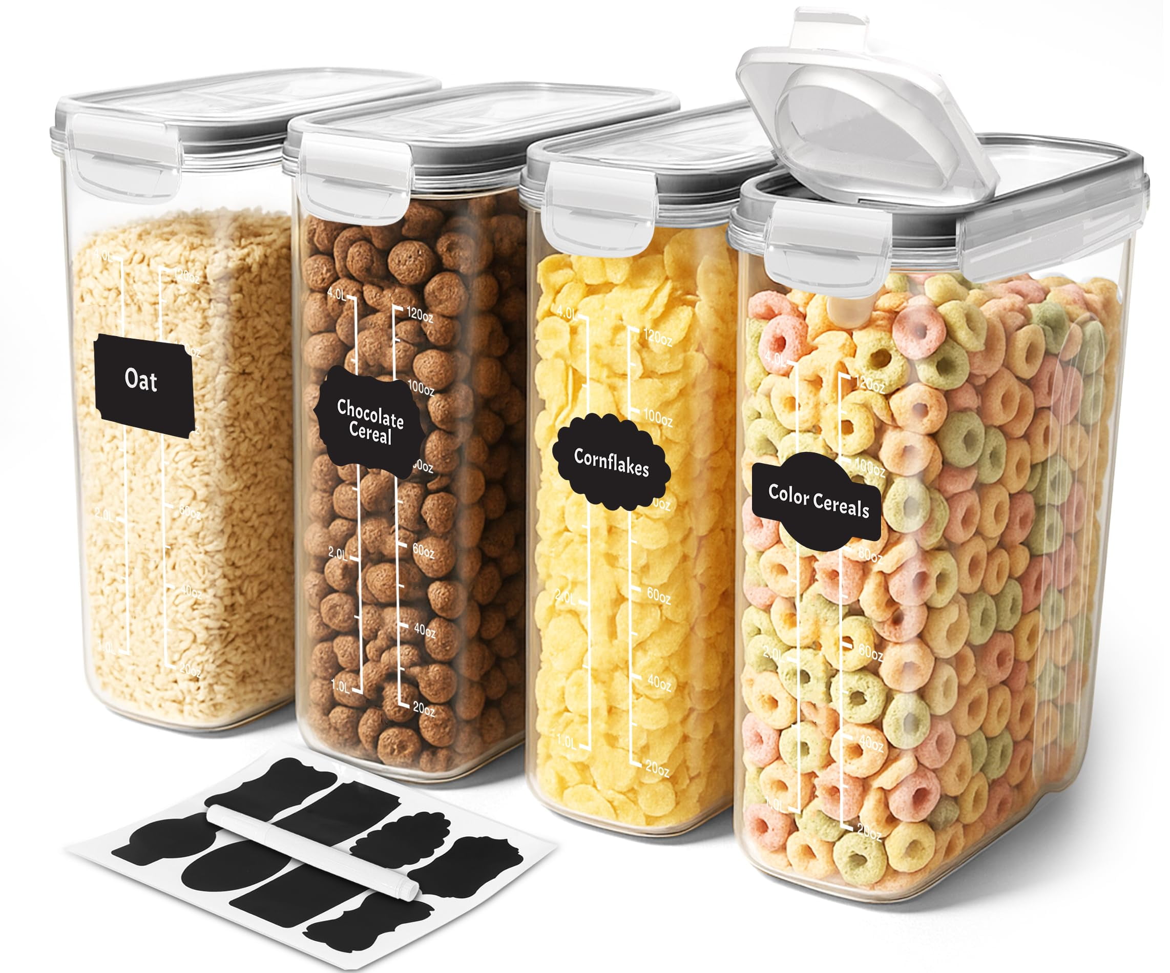 Cereal Dispensers for Pantry, 4 Pack 4L Airtight Storage Containers ...