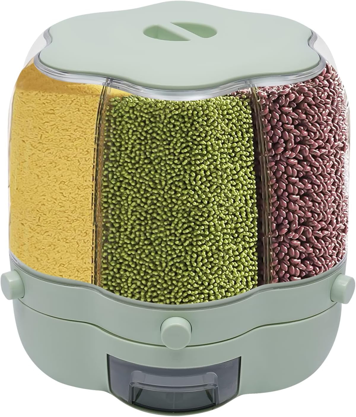 Cereal Rice Container Storage, Upgrade 6 Compartment 17.6Lbs 360 ...