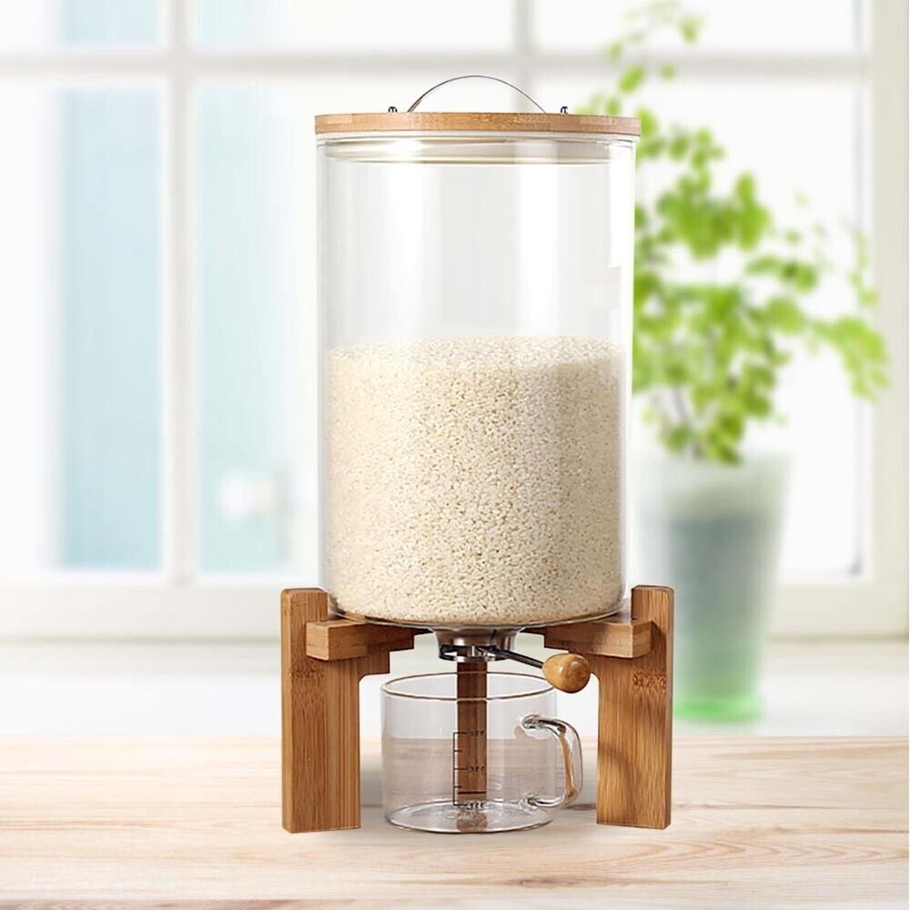 Cereal Storage Dispenser Rice/Grain Dry Food Glass Container 7.5L with ...