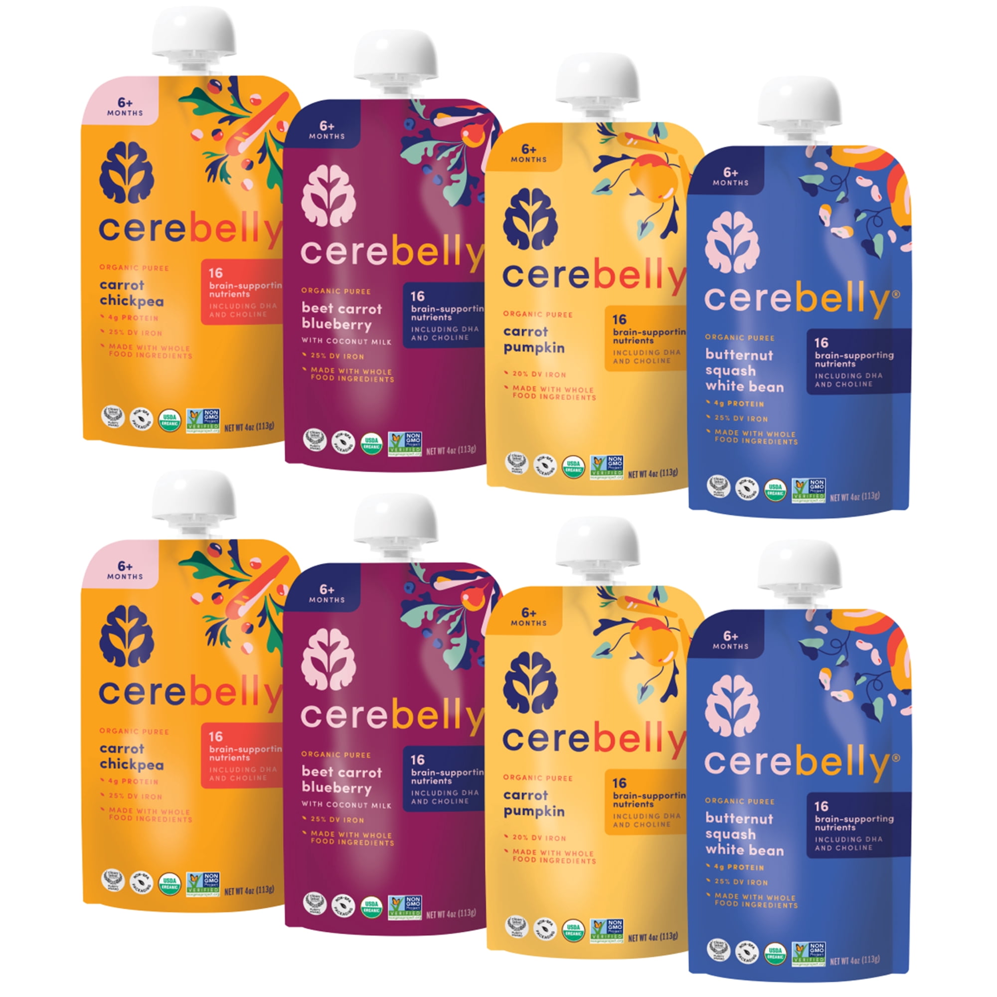 Cerebelly Organic Baby Food Pouches, Hearty Veggie Purees, 16 Nutrients ...