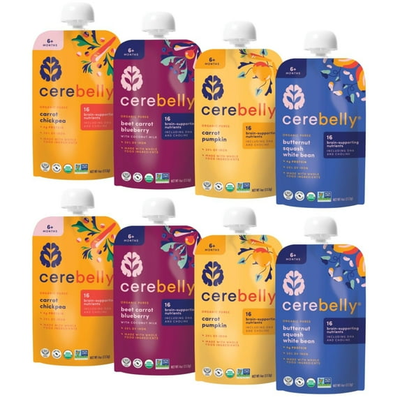 Cerebelly Organic Baby Food Pouches, Hearty Veggie Purees, 16 Nutrients, No Added Sugar, Non-GMO ...