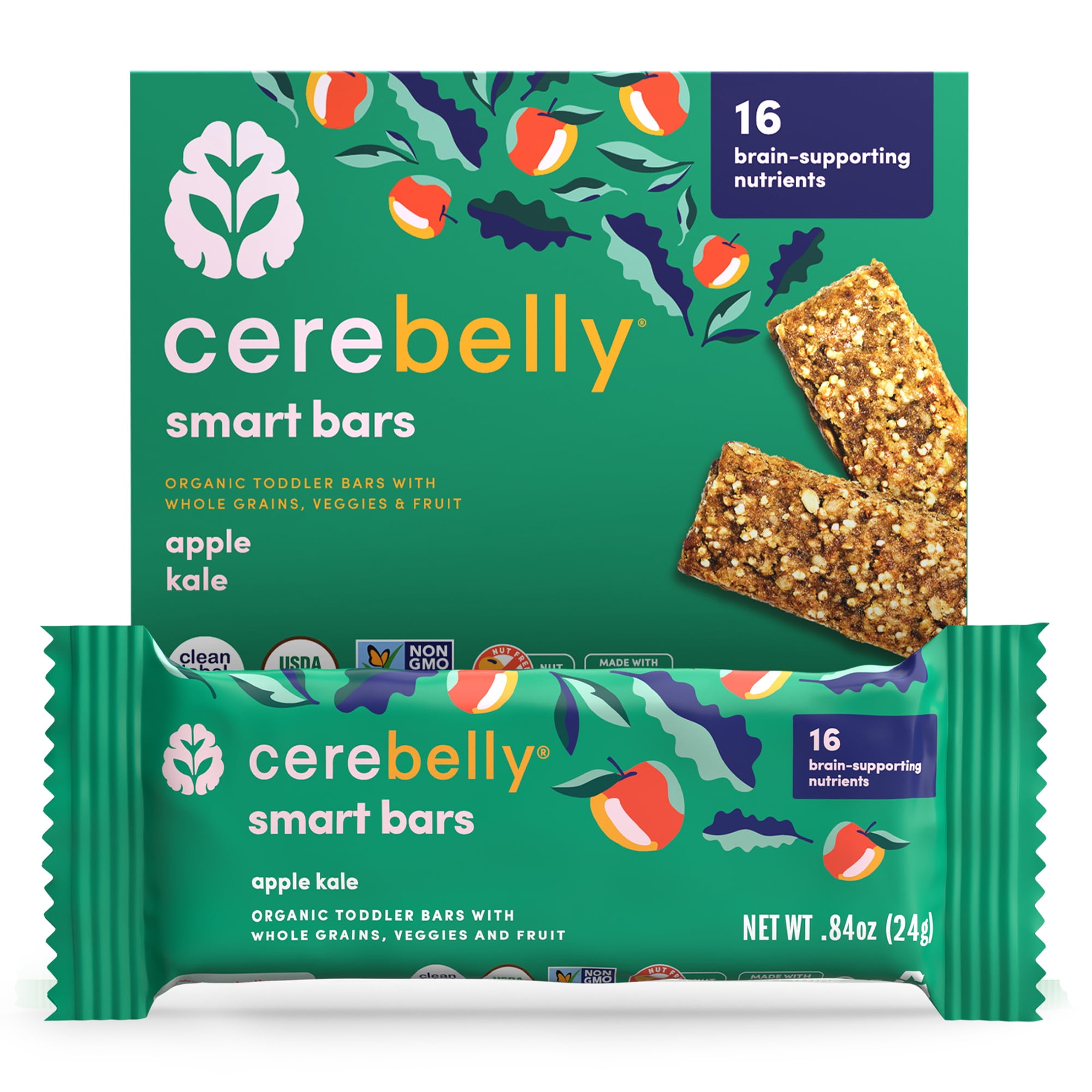 Cerebelly Organic Smart Bar, Apple Kale, 4.2 oz, 5 Count - Walmart.com