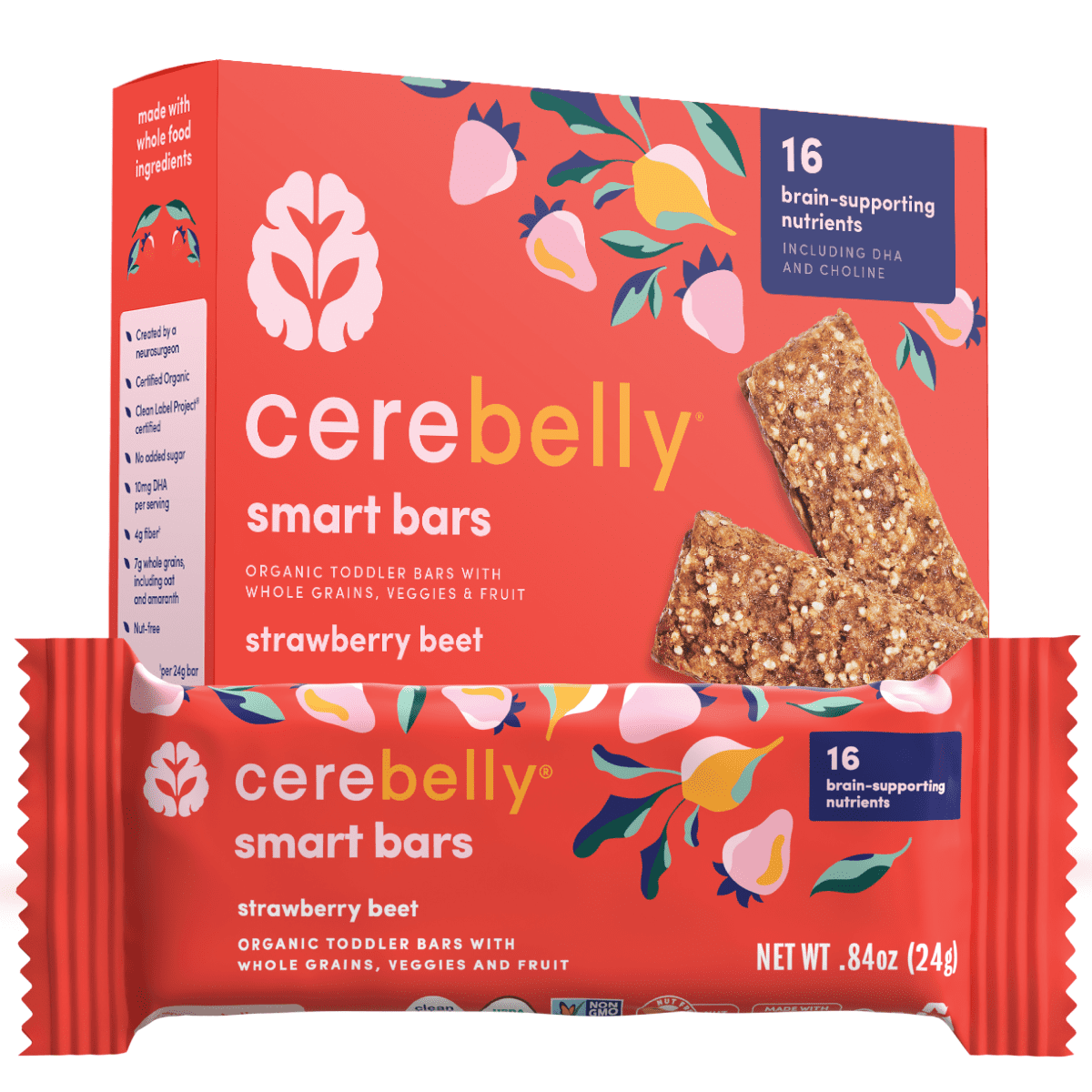 Cerebelly Organic Smart Bar, for Toddlers, Strawberry Beet, 5 Count - Walmart.com
