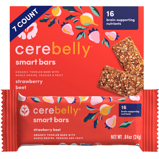 Cerebelly Organic Strawberry Beet Smart Snack Bar, Toddler Food (7 Count) - Walmart.com