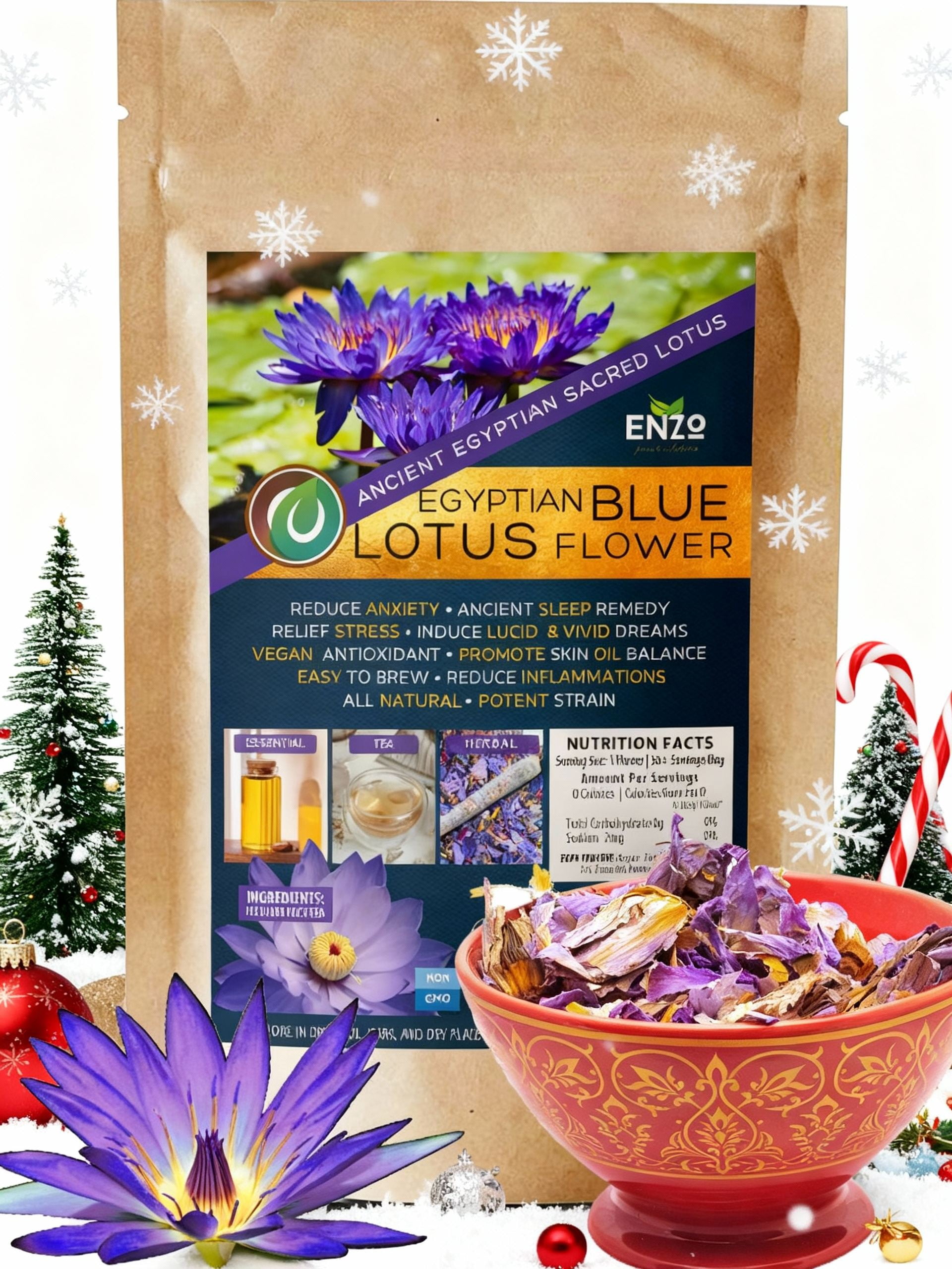 Enzo Premium Blue Egypt Lotus Flower, 1.75oz Whole Dried Flowers for ...