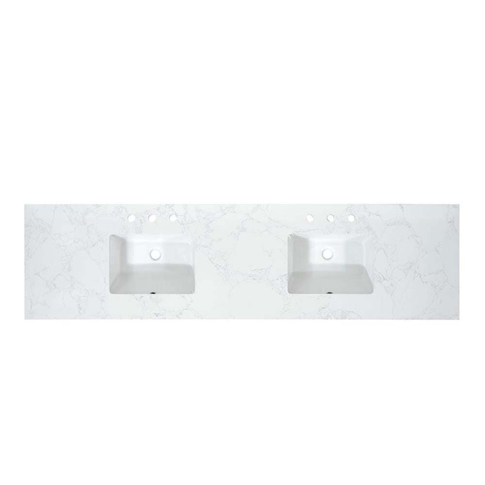 Ceres 84" Engineered Stone Vanity Top in Grain White with Double White Sinks - Walmart.com