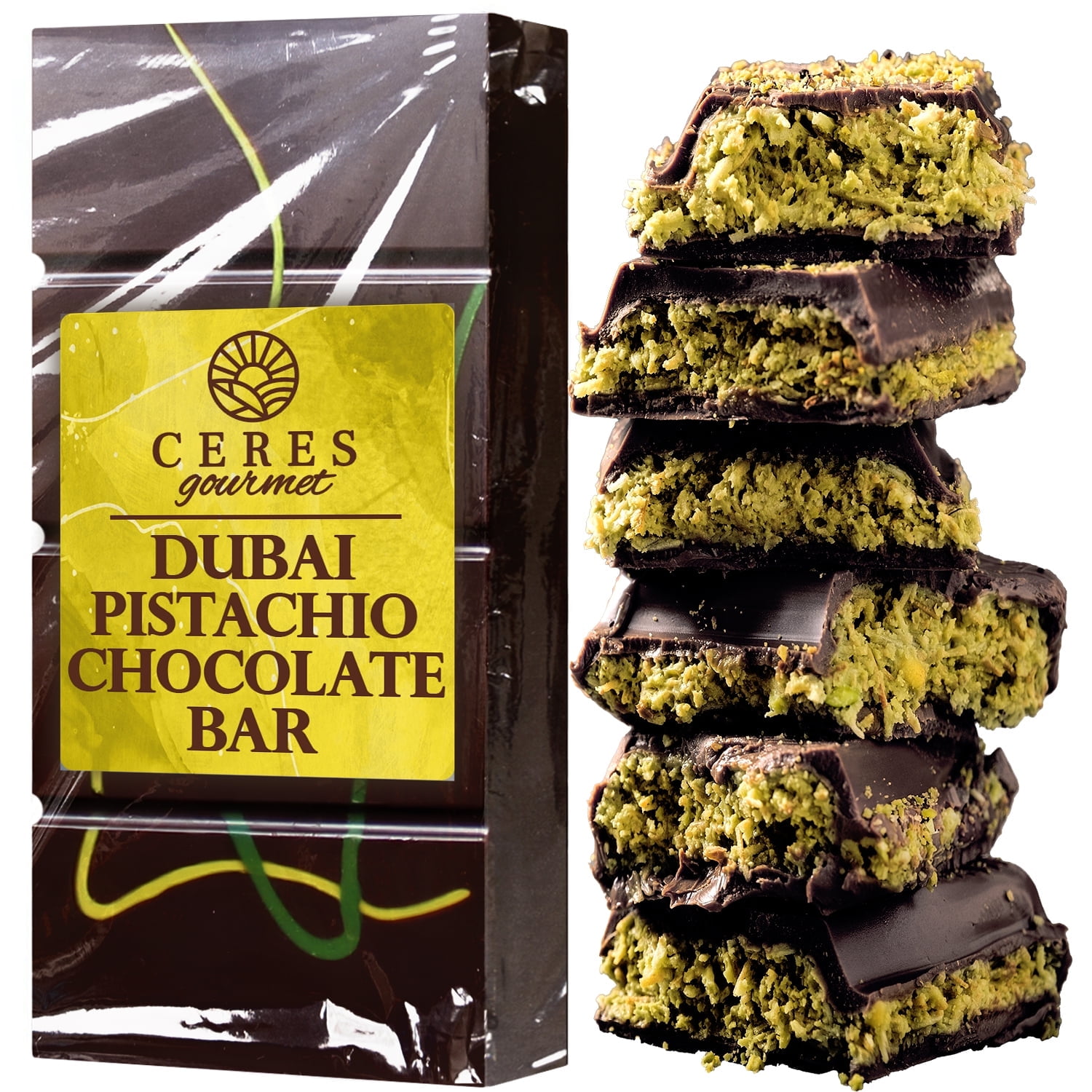 Ceres Gourmet Dubai Chocolate Bar Pistachio 3.5 Oz with Dark Chocolate ...