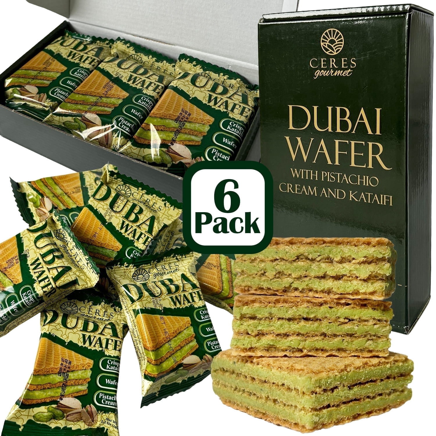 Ceres Gourmet Chocolate Pistachio Wafer Bars Crispy Kunafa Individually ...