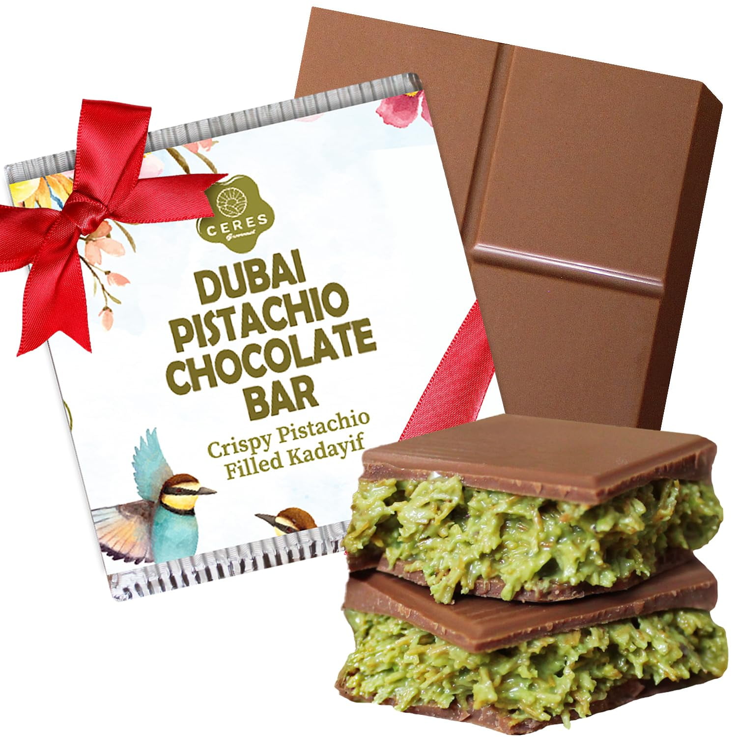 Ceres Gourmet Handmade Dubai Chocolate Pistachio Bar 3.5 Oz Square ...