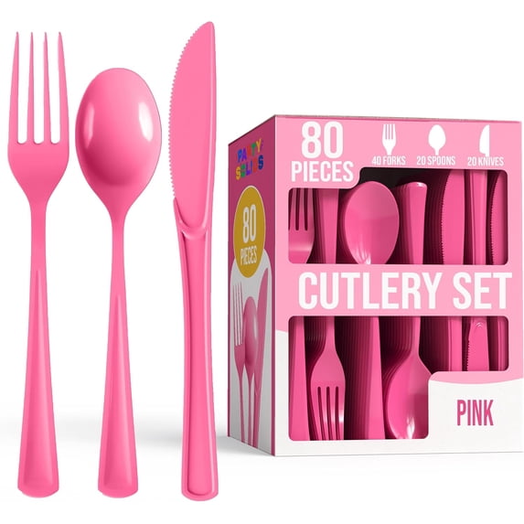 Cerise Plastic Silverware Heavy Duty 80 Pcs Cerise Plastic Cutlery Set ...