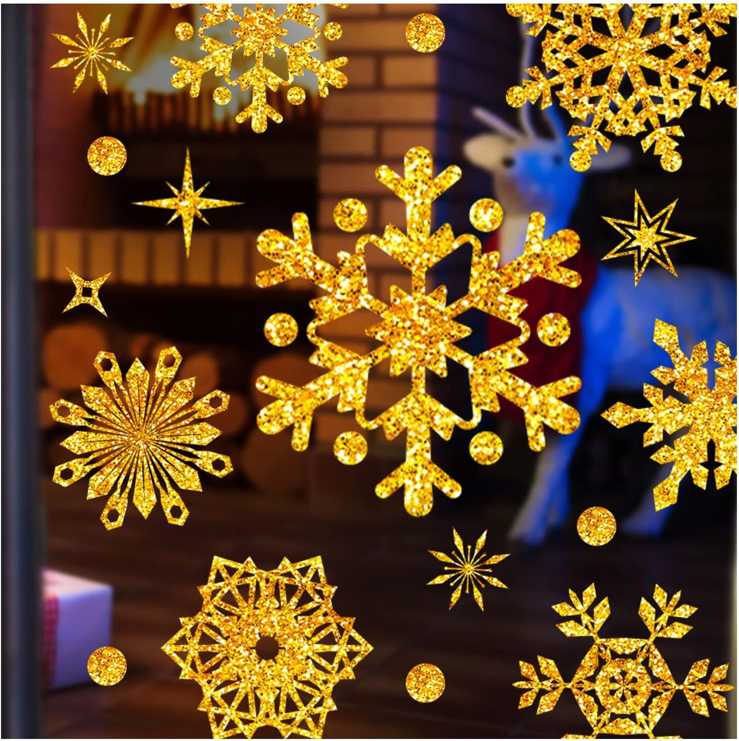 Cerlaza Golden Glitter Snowflake Winter Window Clings Window ...