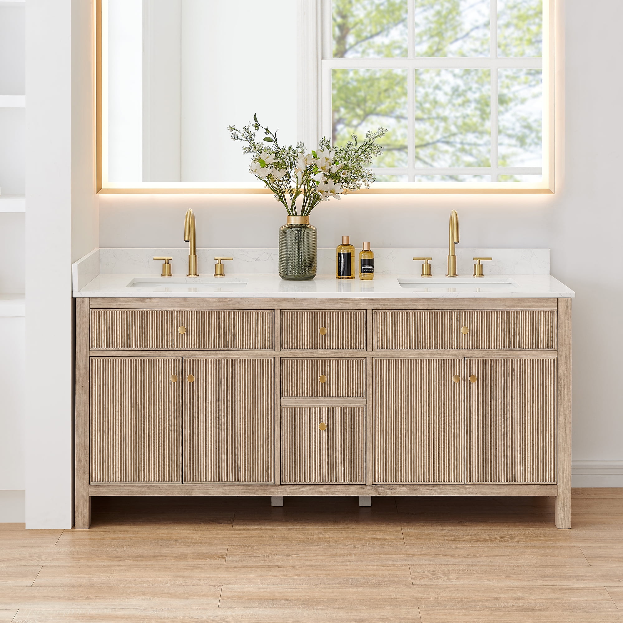 Cerrito 72" Wood Vanity in Nature Oak Engineered Stone Top no Mirror ...