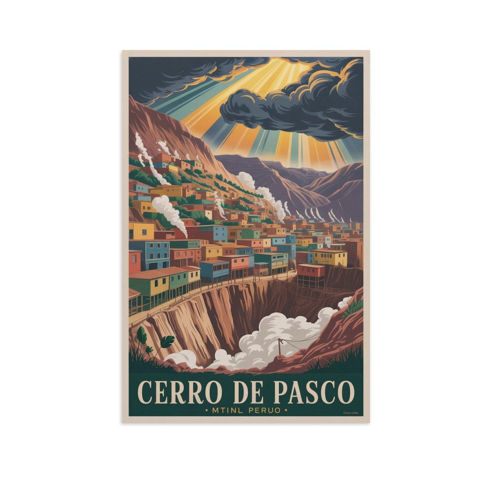 Cerro De Pasco Peru Vintage City Travel Poster with Mining Town And ...