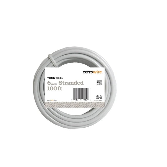 Cerrowire 100 ft. 6 Gauge White Stranded Copper THHN Wire - Walmart.com