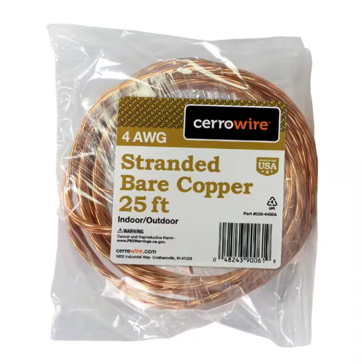 Cerrowire 25 ft. 4-Gauge Stranded SD Bare Copper Grounding Wire ...