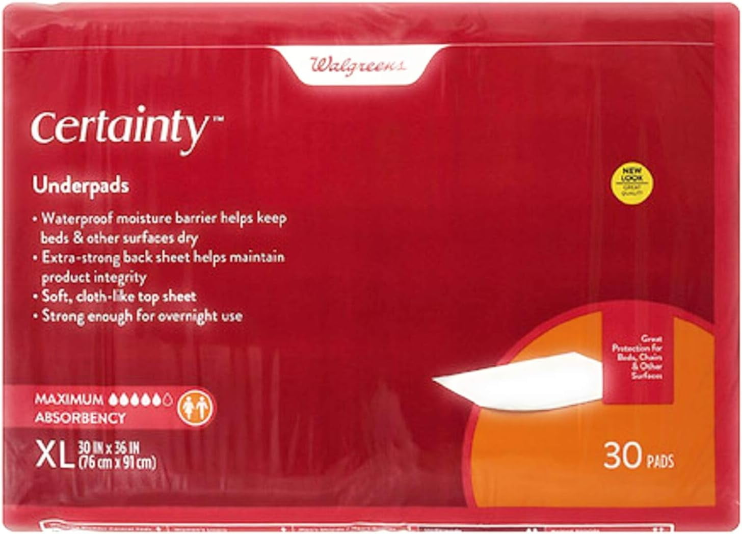 Certainty Walgreens Underpads Xl X-Large, 30 Ea (1) - Walmart.com