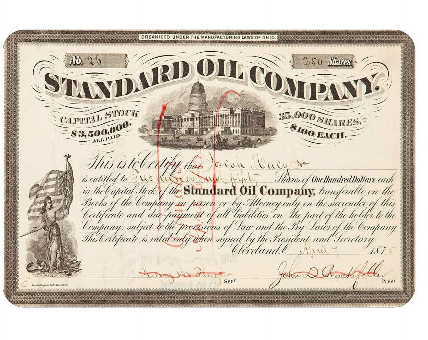 Certificate Art 1875 Standard Oil Company Stock reproduction metal sign ...