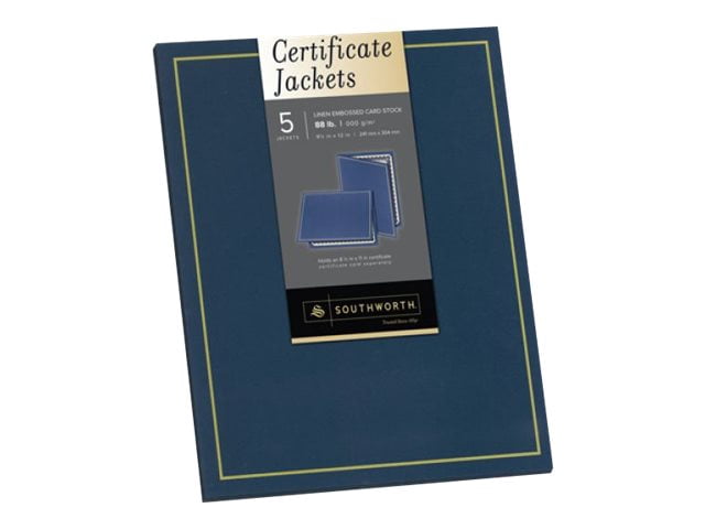 Southworth Certificate Jacket, Navy/Gold Border, Felt, 88lb Stock, 12 x ...