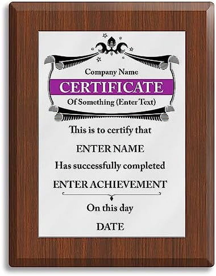 Certificate - Personalized Certificate Award Plaque - Full Color Printing - Add Your Own Text ...