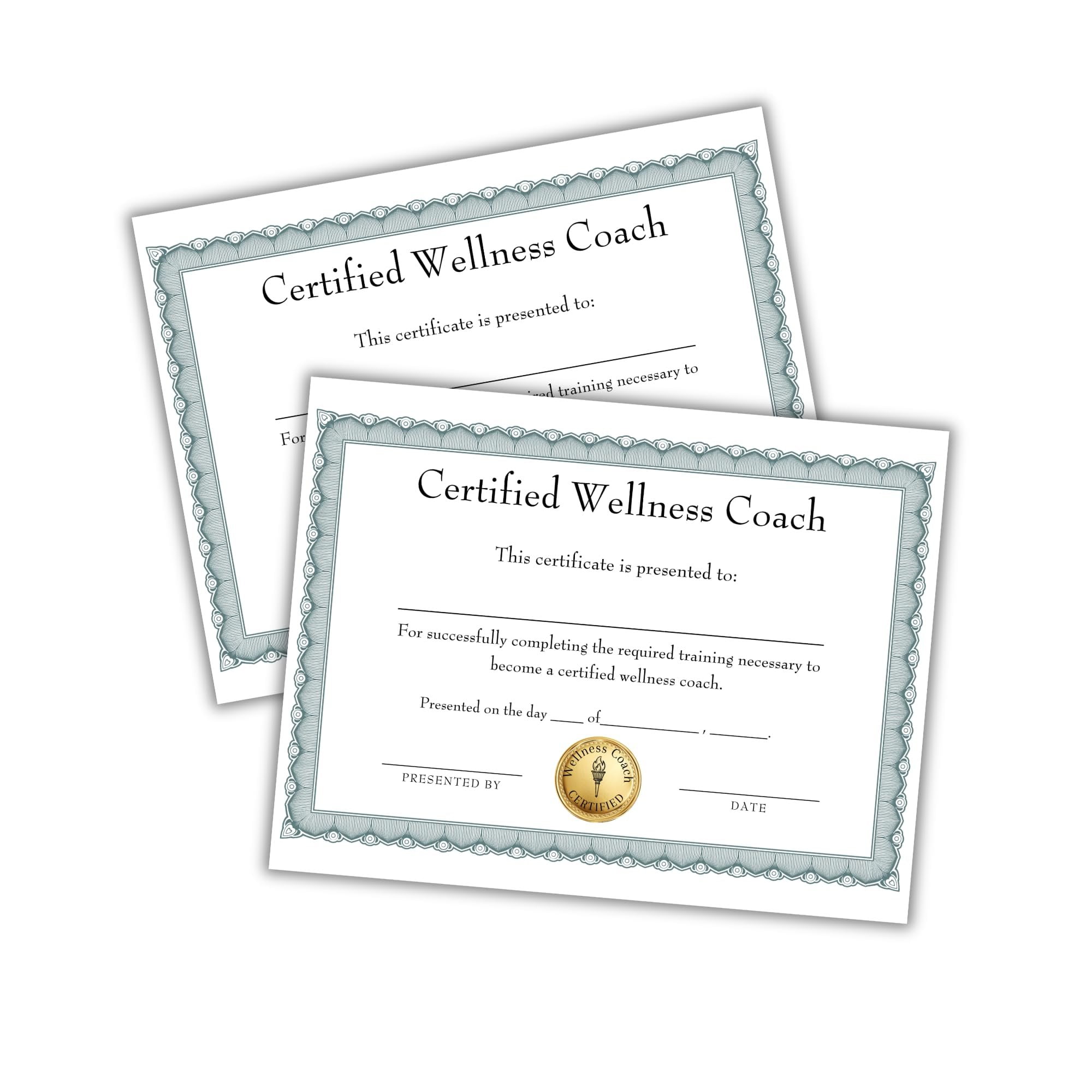 Certificate of Wellness Coach Completion Award 5pk Linen Paper 8.5x11 ...