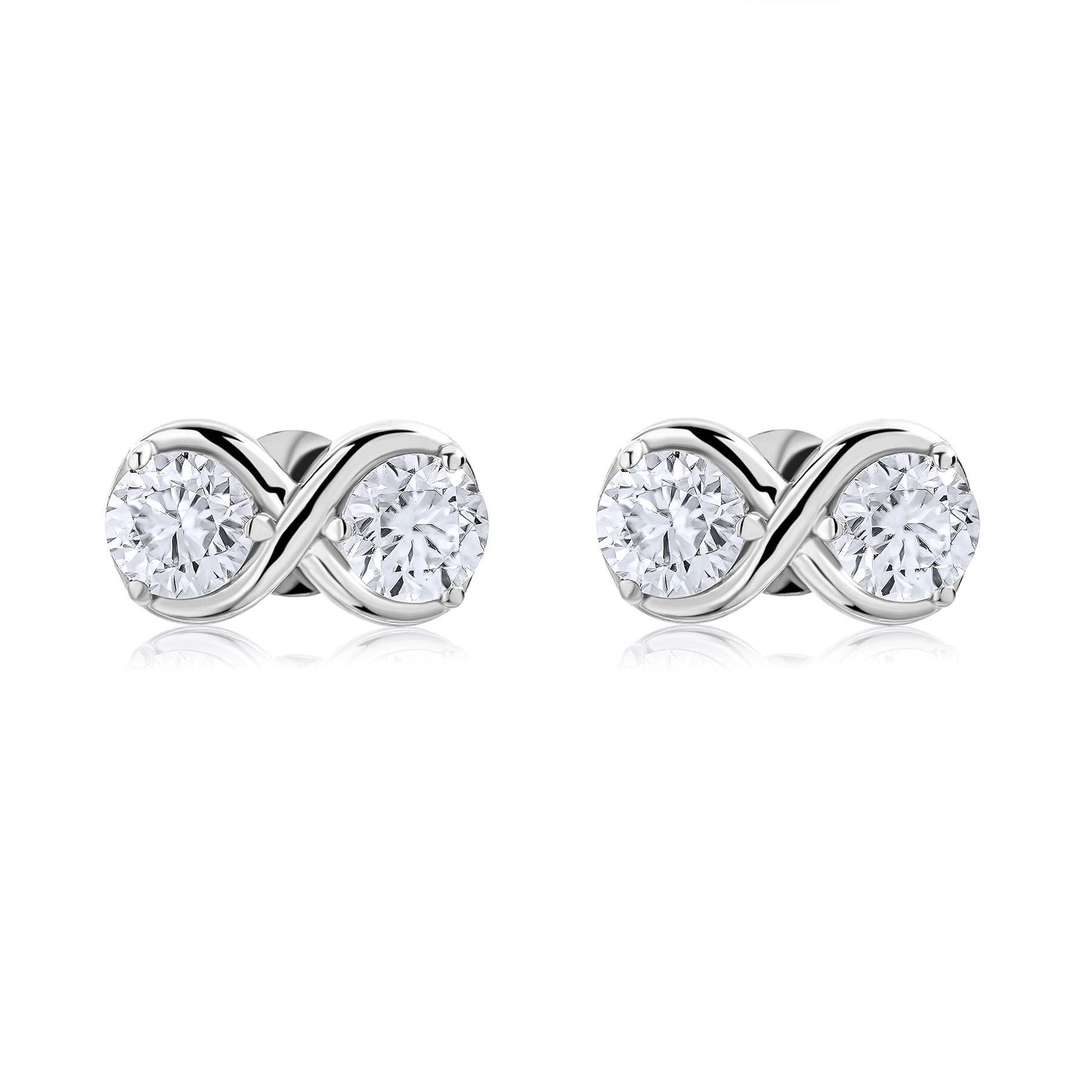 JeenMata Certified 0.75 Carat Round Cut Lab Grown Diamond Solitaire Infinity Loop Stud Earrings ...